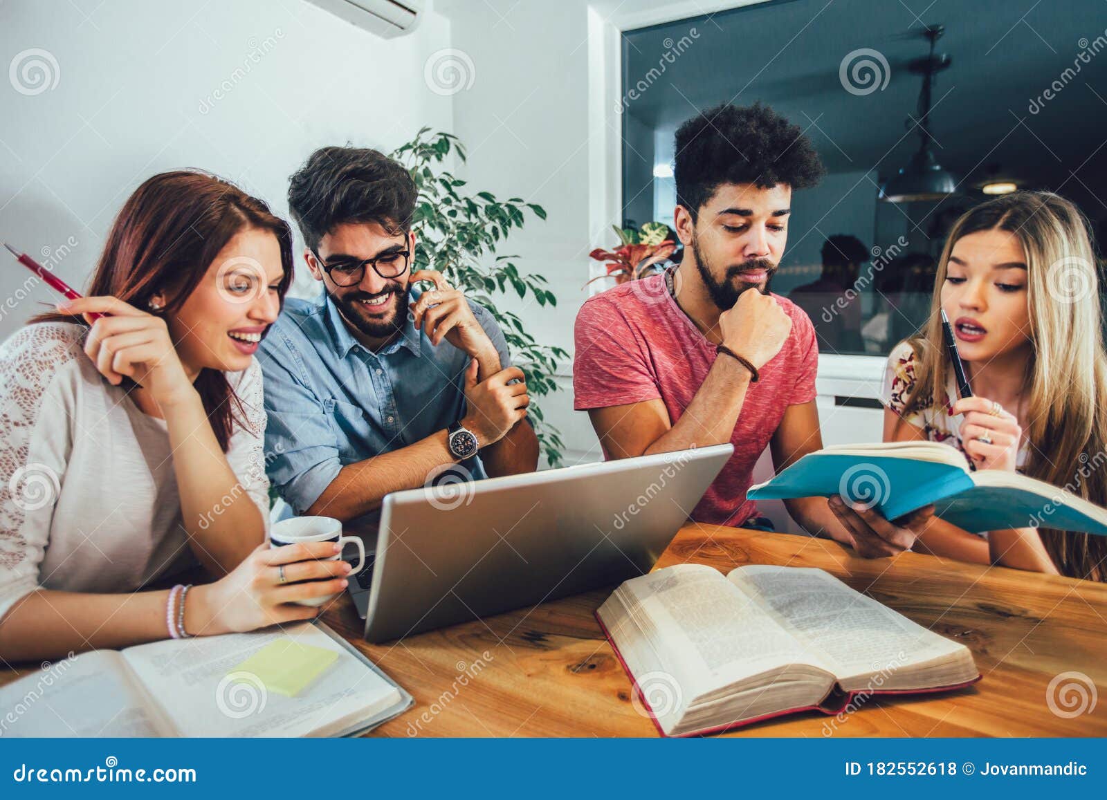 Group of Young Students Preparing for Exams in Home Interior Stock ...