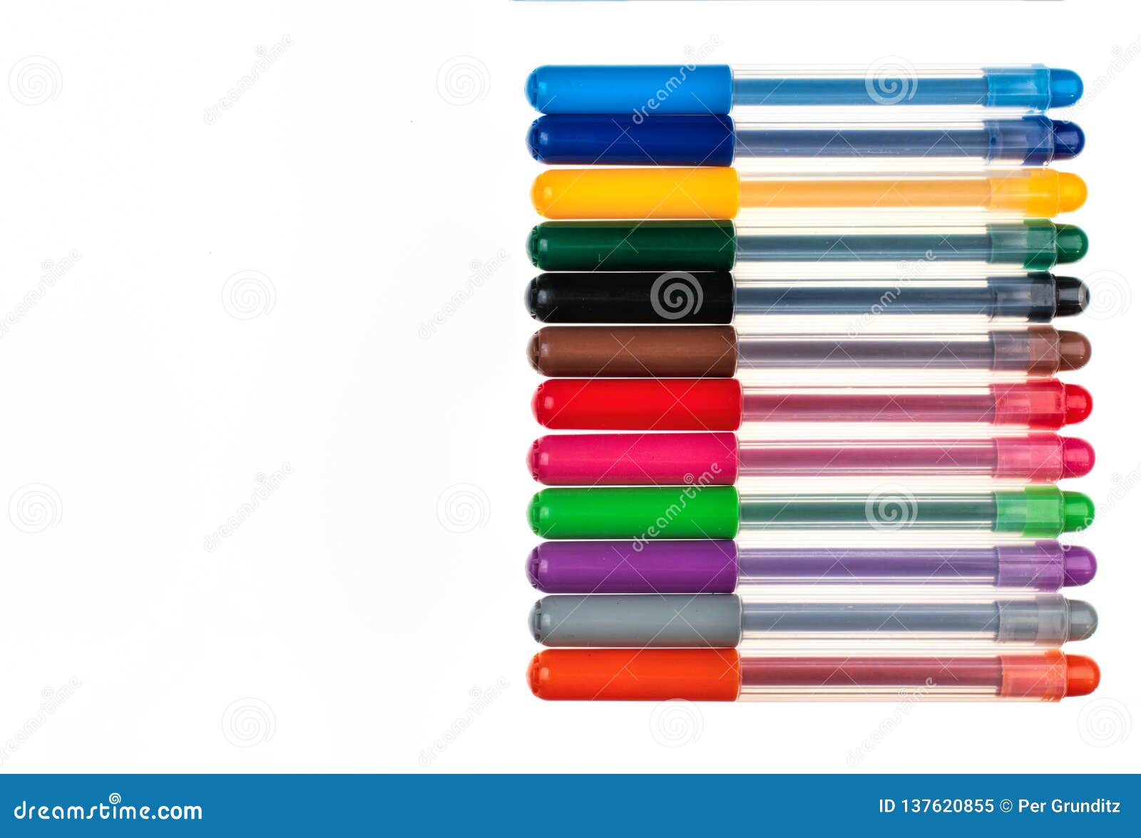 Group of Multicolored Pens in a Row Stock Image - Image of office ...