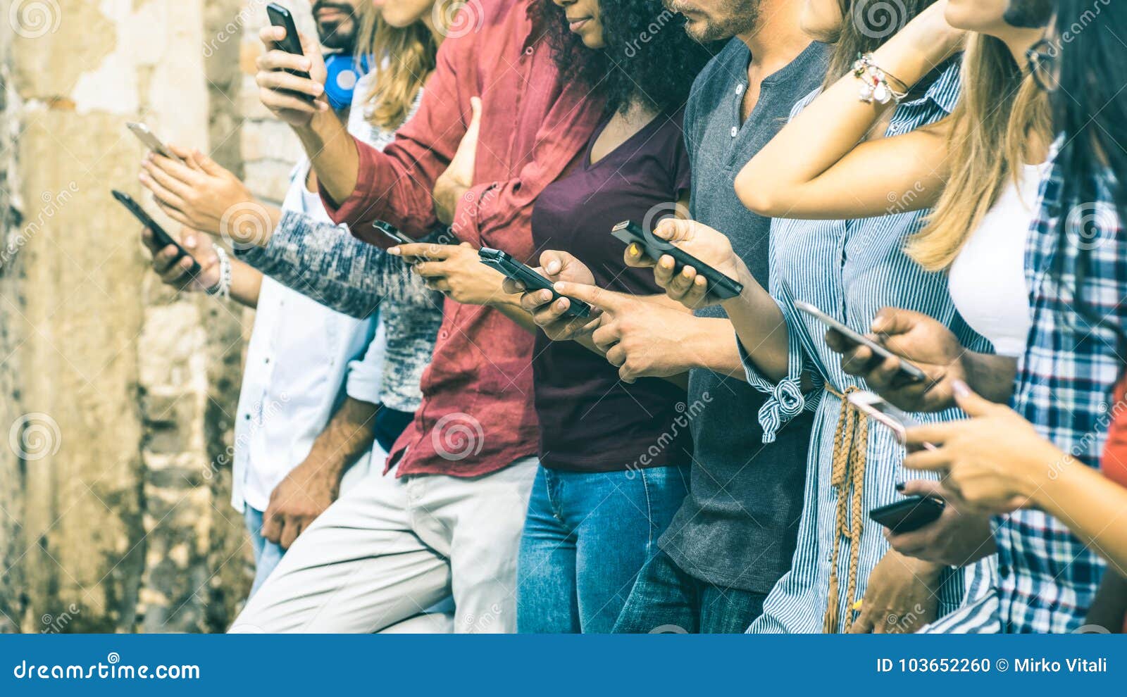 Group of Multicultural Friends Using Mobile Smart Phone Stock Photo ...