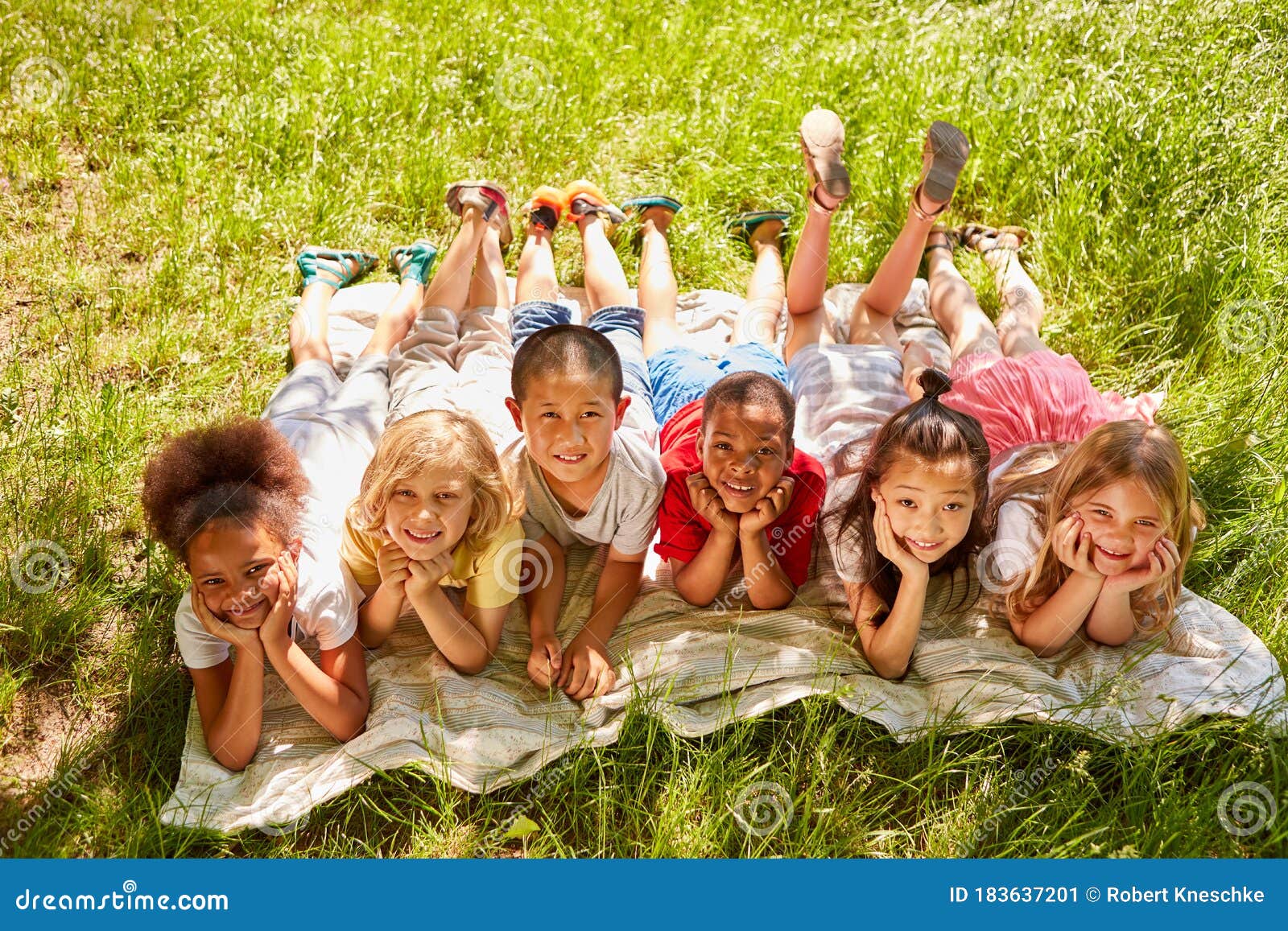 Group of Multicultural Kids on a Meadow Stock Image - Image of camp ...