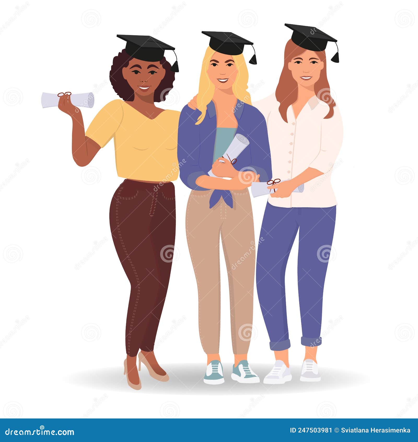 A Group of Multicultural Students after Graduation. Vector Illustration ...