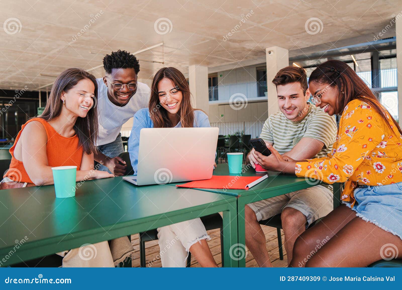 Group of Multicultural Teenage Students Working on a Project Using a ...
