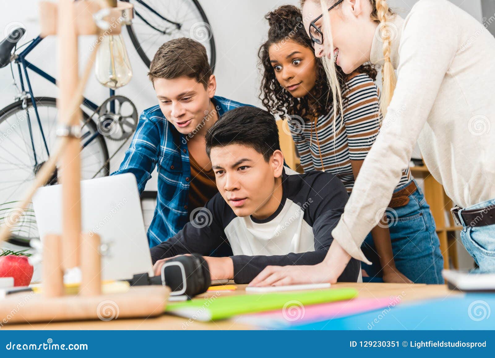 Group of Multicultural Teens Using Laptop Stock Image - Image of happy ...