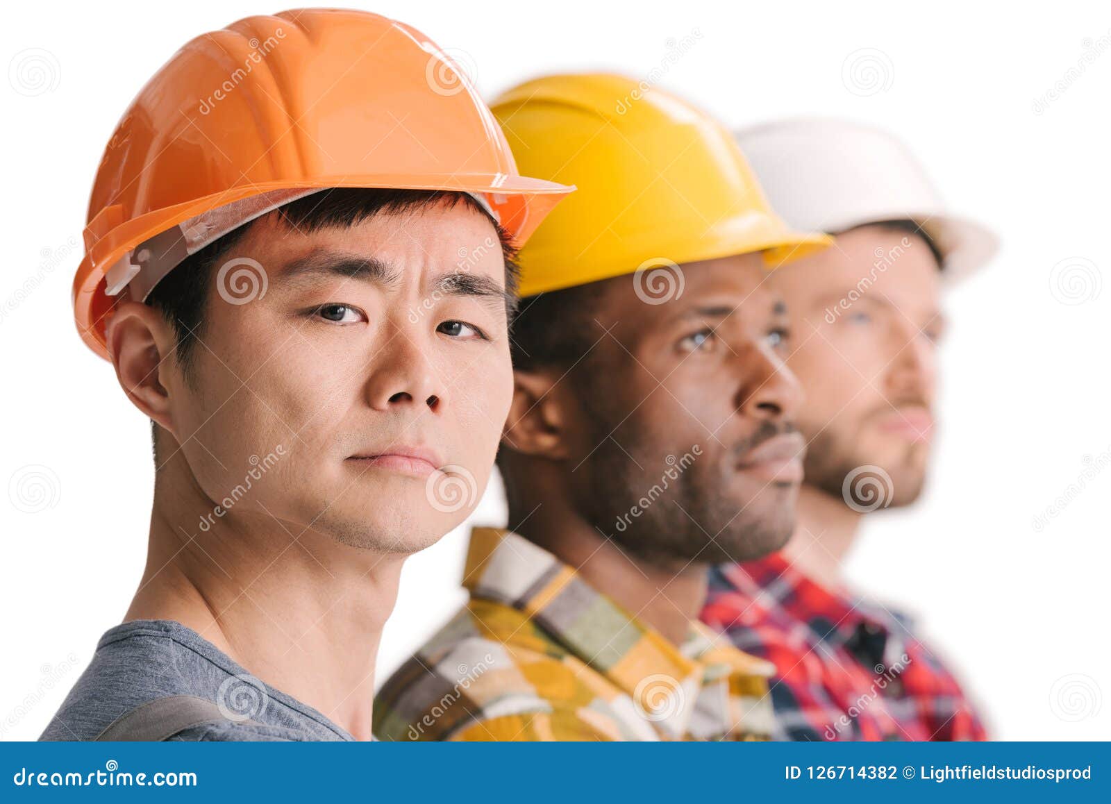 Side View of Group of Multiethnic Construction Workers Stock Photo ...