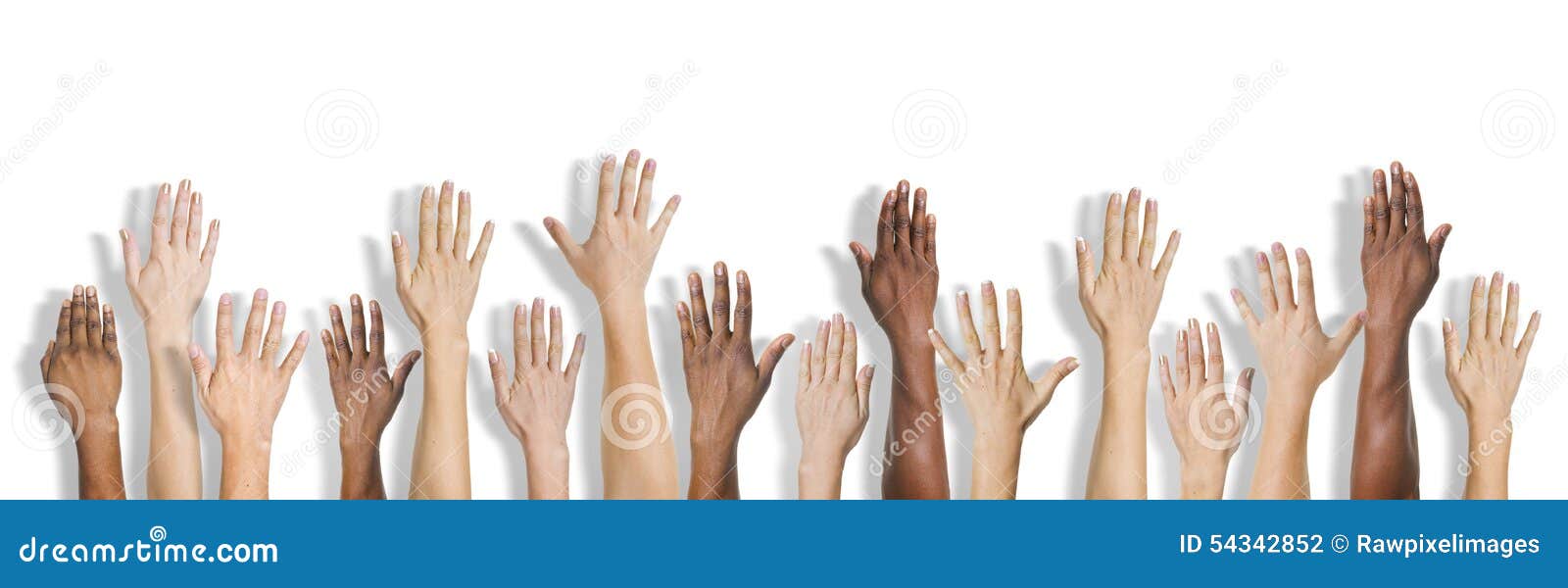 Group of Multiethnic Diverse Hands Raised Stock Photo - Image of human ...