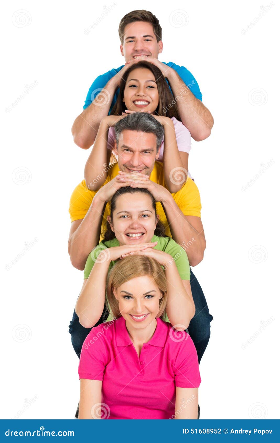 Group of Multiethnic Friends Stacked in a Row Stock Photo - Image of ...