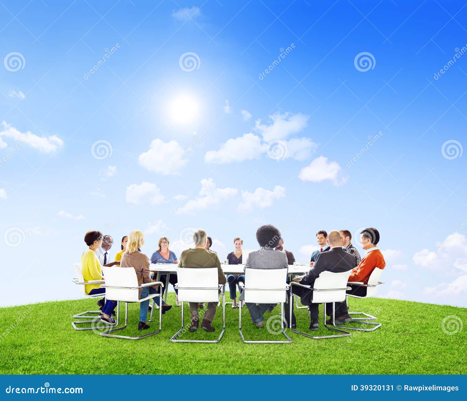 Group of Multiethnic People Outdoors in a Meeting Stock Image - Image ...