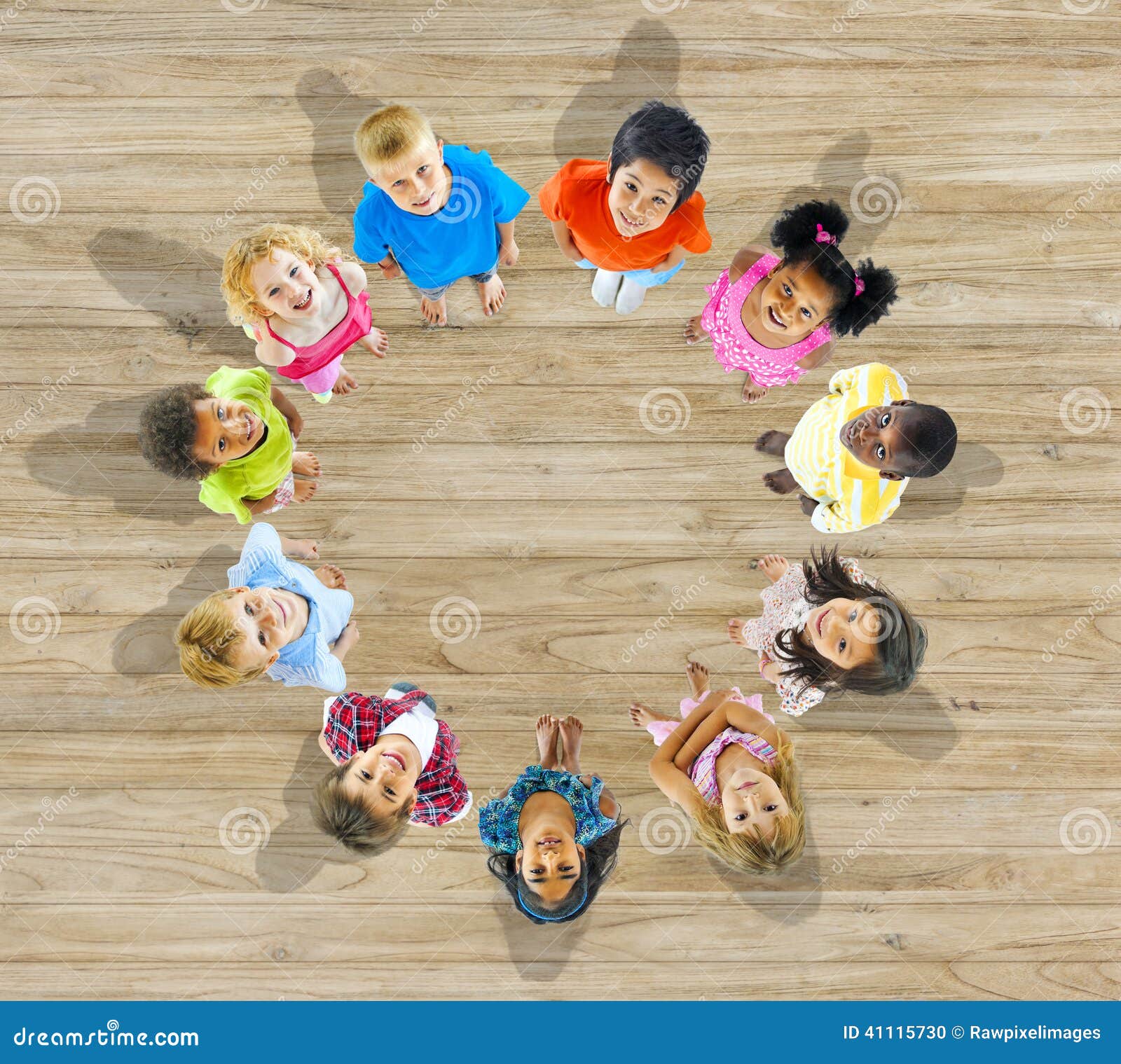 Group of Multietthnic Children Looking Up Stock Photo - Image of floor ...