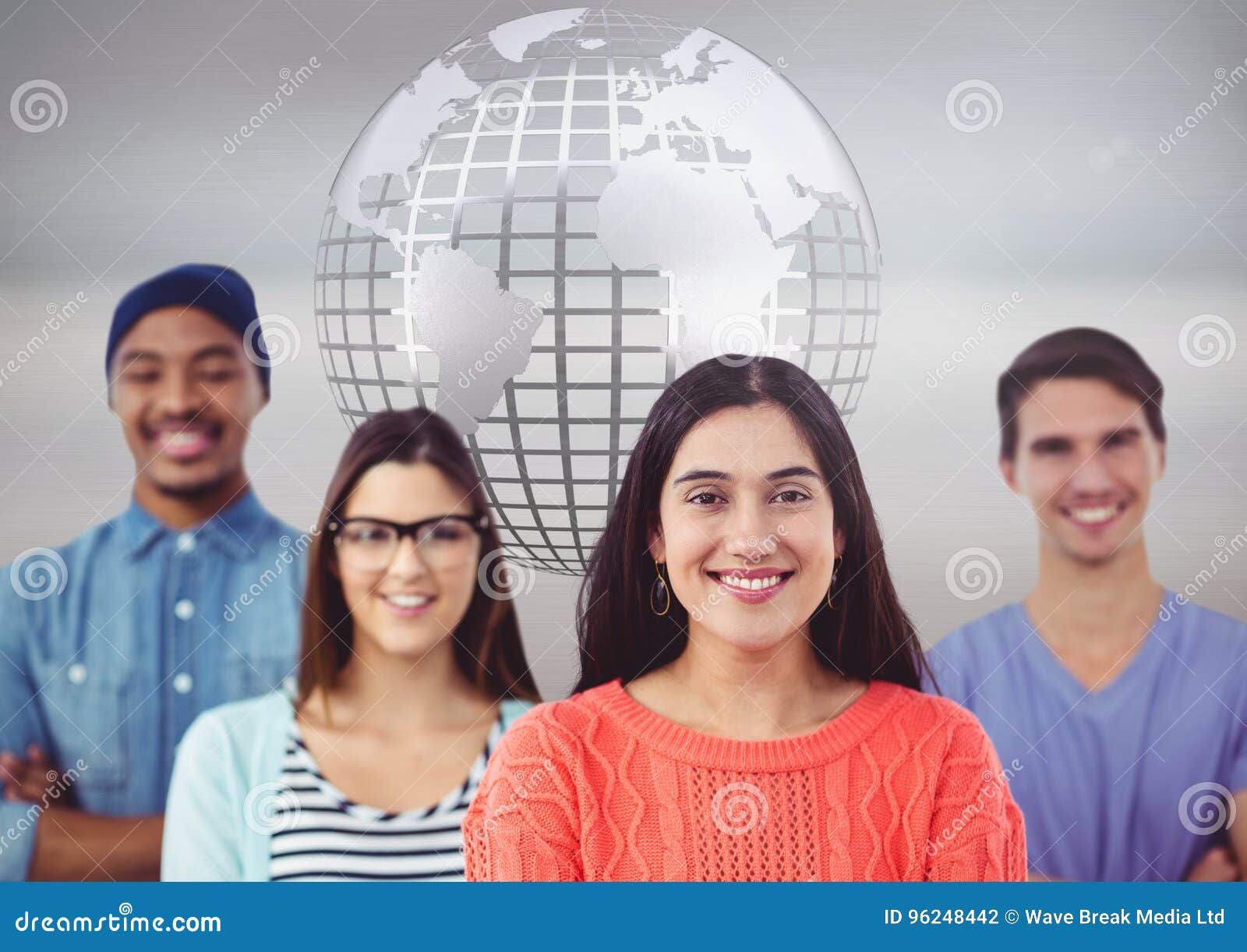 Group of Multinational People in Front of World Globe Stock Photo ...