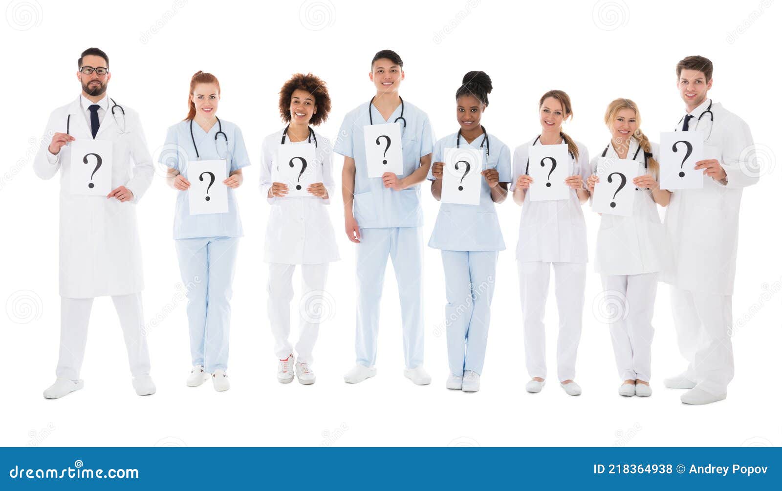 Group of Multiracial Doctors Holding Question Mark Sign Stock Photo ...