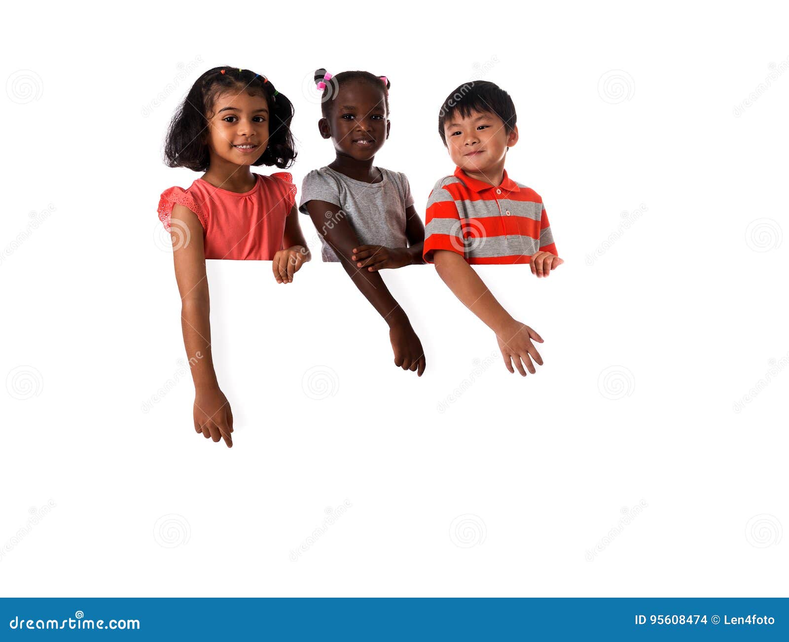 Group of Multiracial Kids Portrait in Studio with White Board.Isolated ...