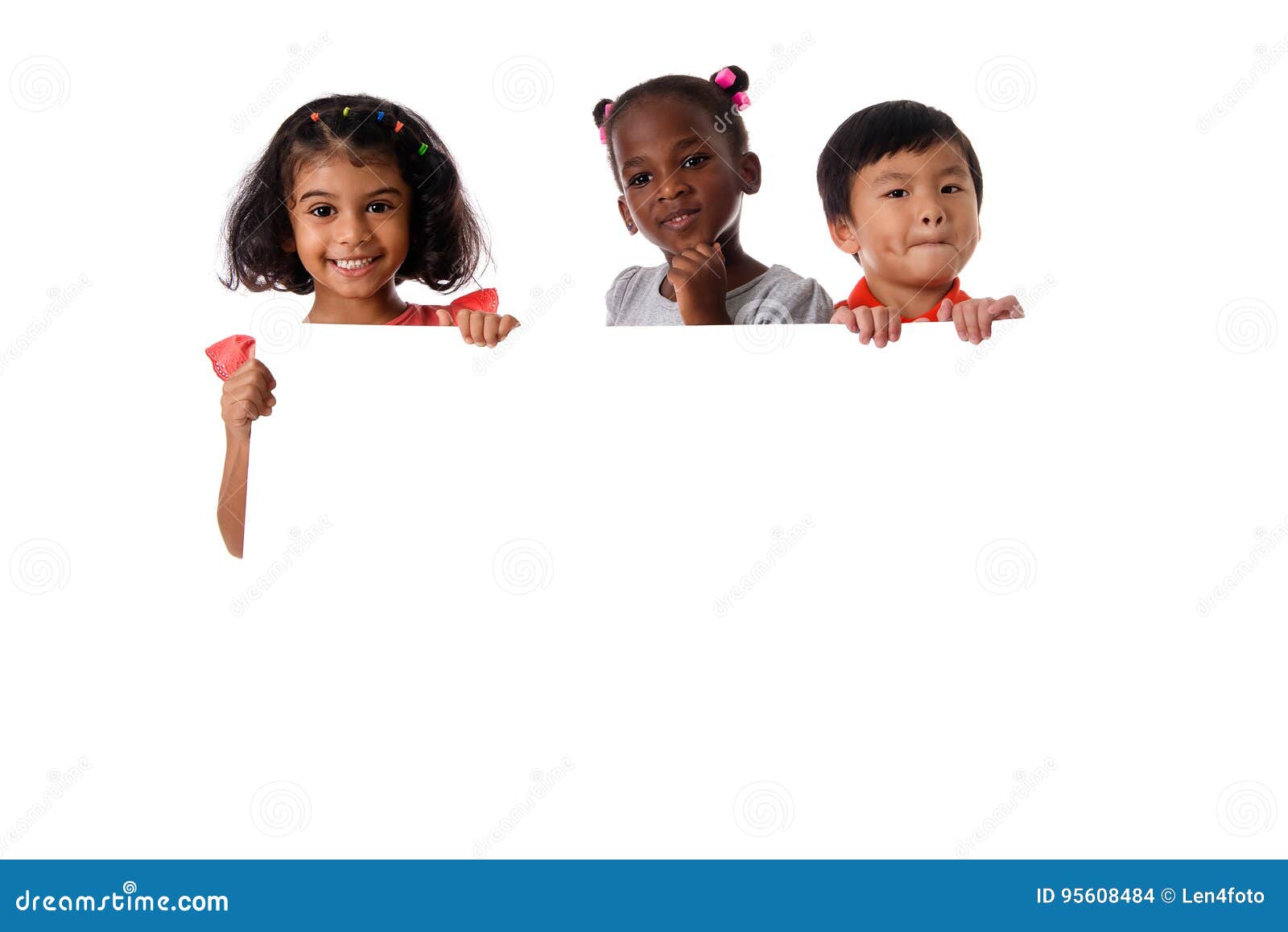 Group of Multiracial Kids Portrait with White Board.Isolated Stock ...