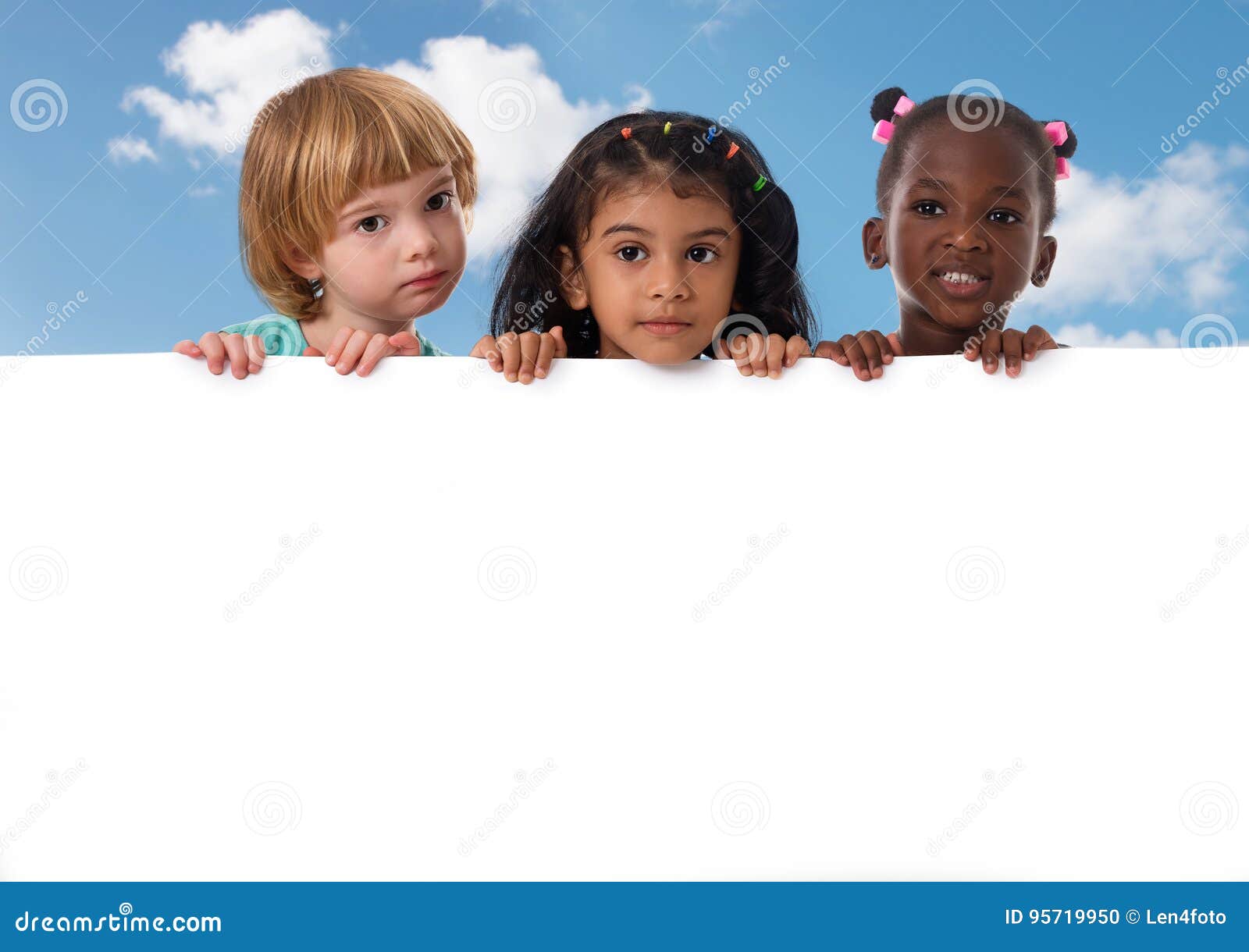 Group of Multiracial Kids Portrait with White Board. Stock Photo ...
