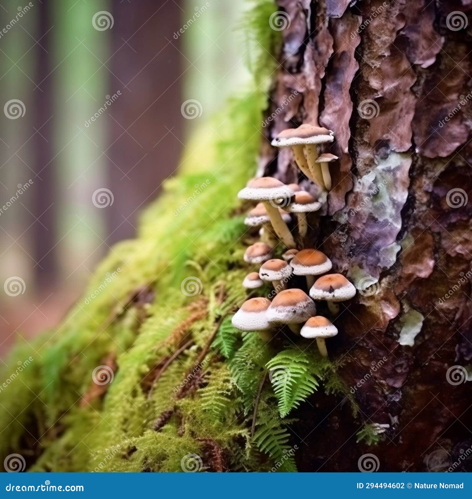 Mushrooms Growing on Tree Trunk in Forest Stock Illustration ...