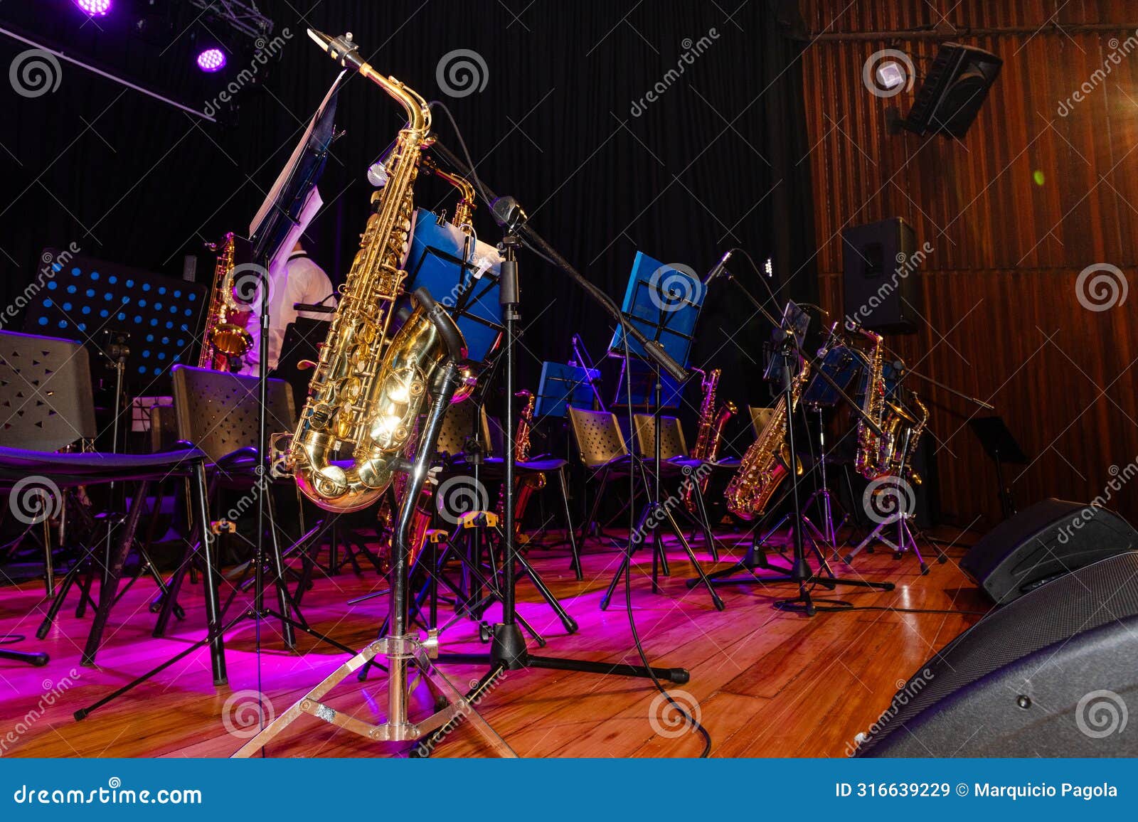 A Group of Musicians are Playing Instruments on Stage Stock Image ...