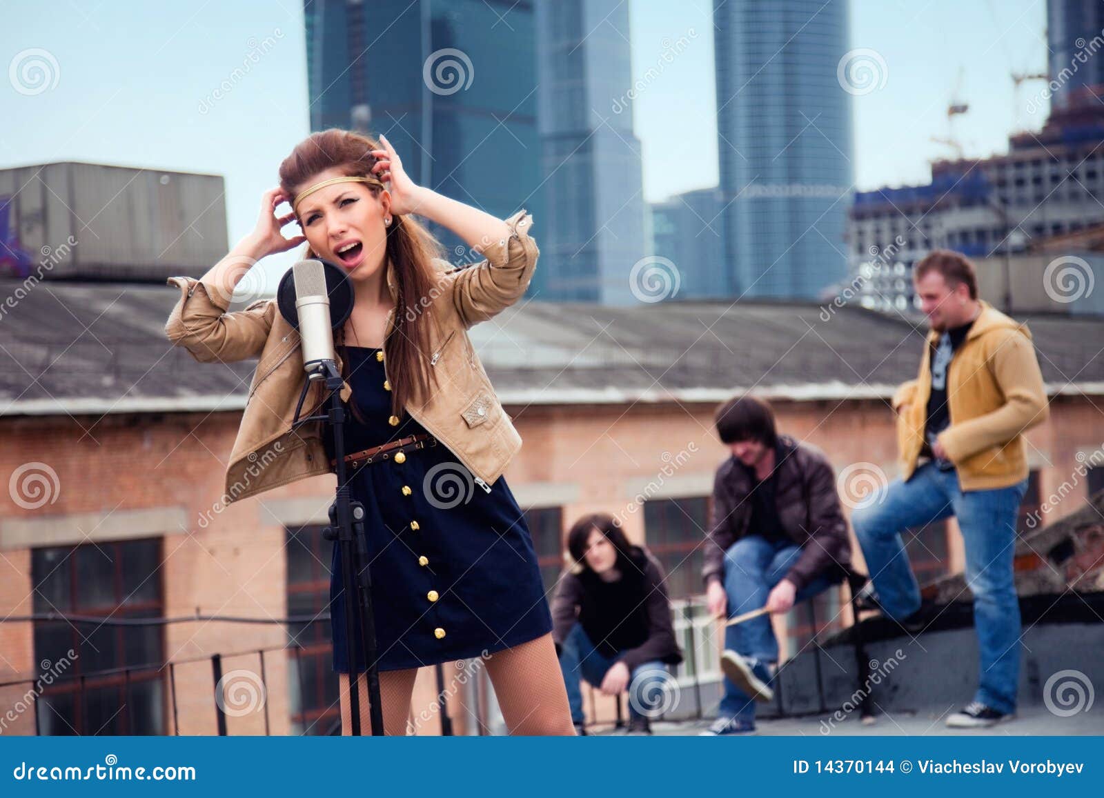 Group of Musicians on a Roof Stock Photo - Image of street, skyscrapers ...