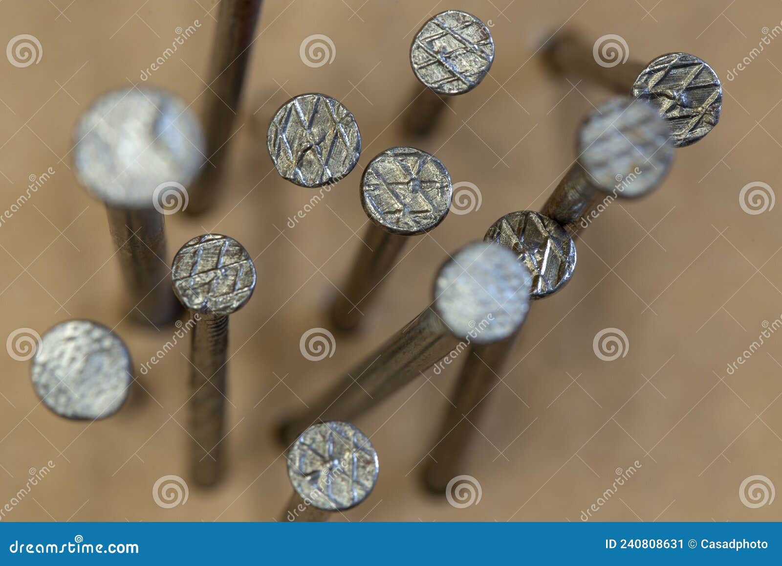 Group of Nails Nailed To Wood at Different Angles Stock Image - Image ...