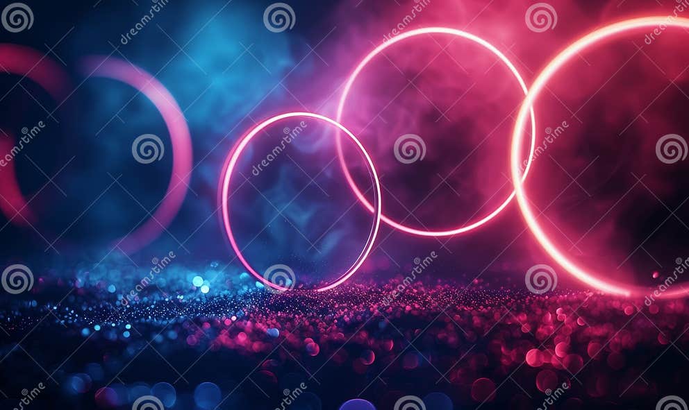 Group of Neon Circles on Dark Background Stock Photo - Image of ...