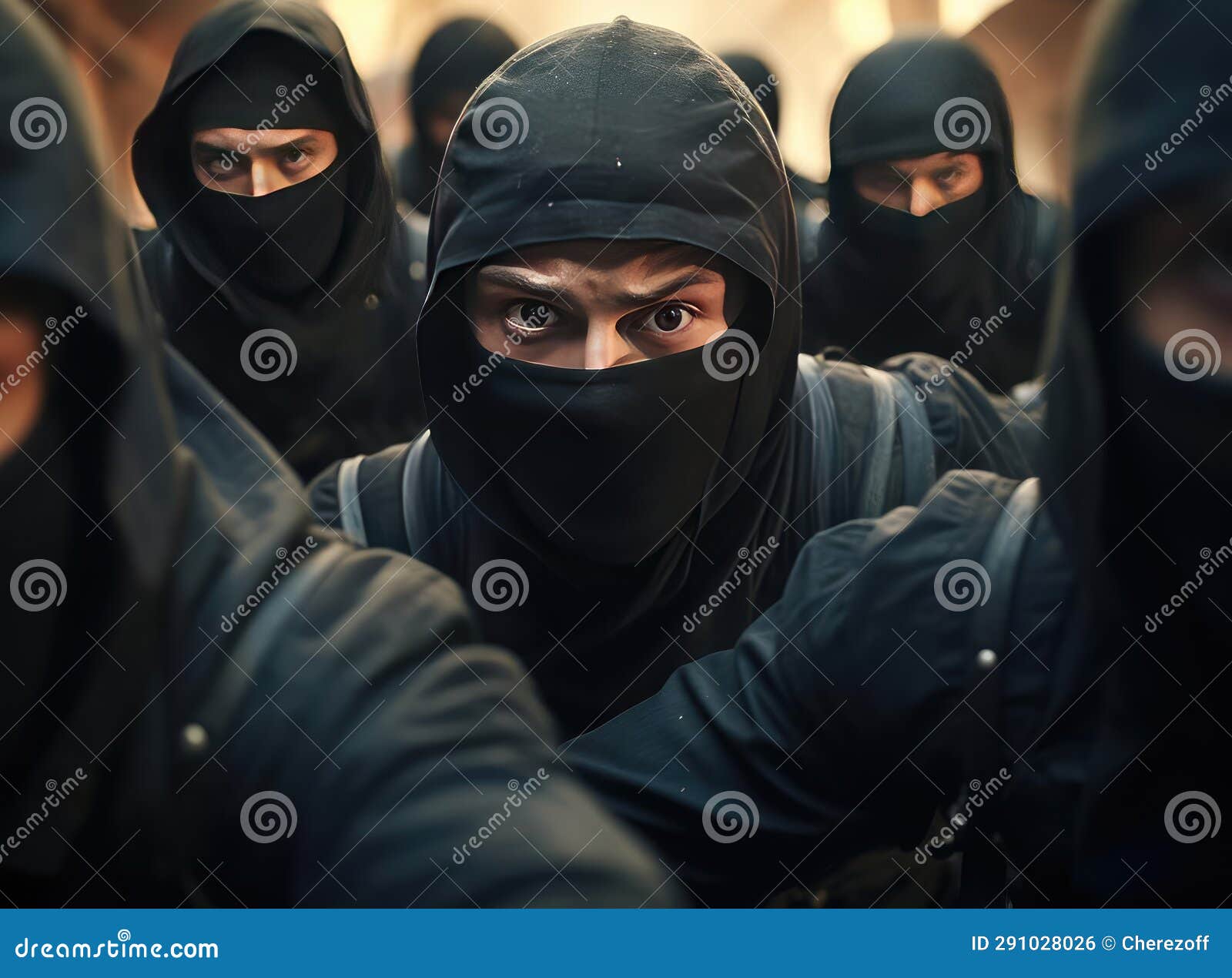 A Group of Ninjas in Black Clothes Stock Photo - Image of clothing ...