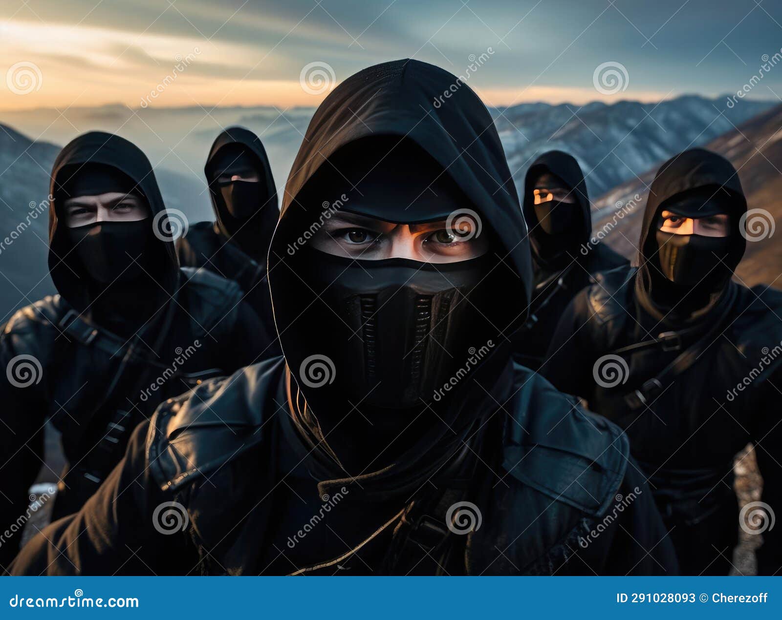 A Group of Ninjas in Black Clothes Stock Image - Image of information ...