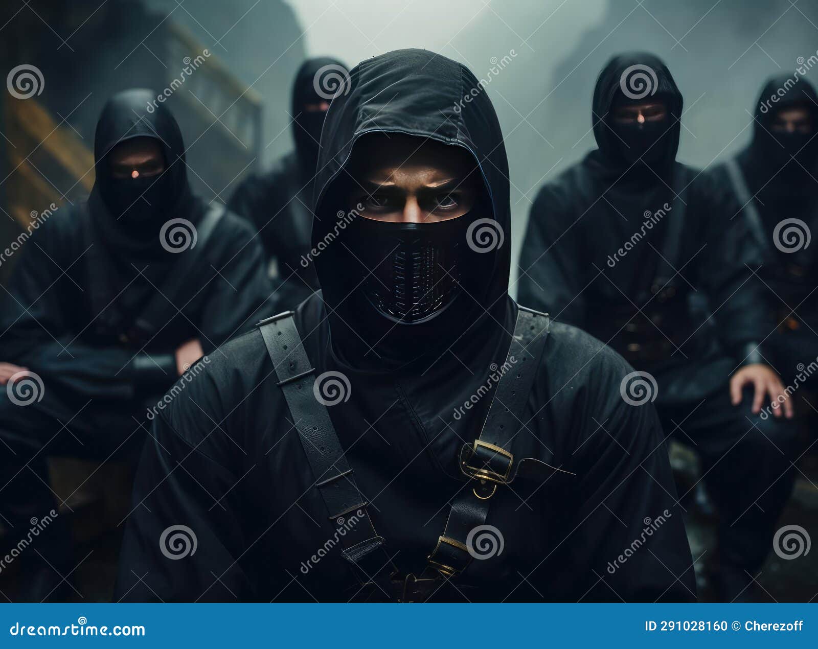 A Group of Ninjas in Black Clothes Stock Photo - Image of ninja, office ...