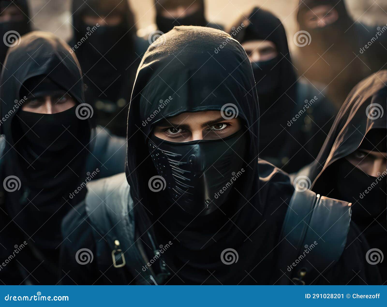 A Group of Ninjas in Black Clothes Stock Image - Image of people ...