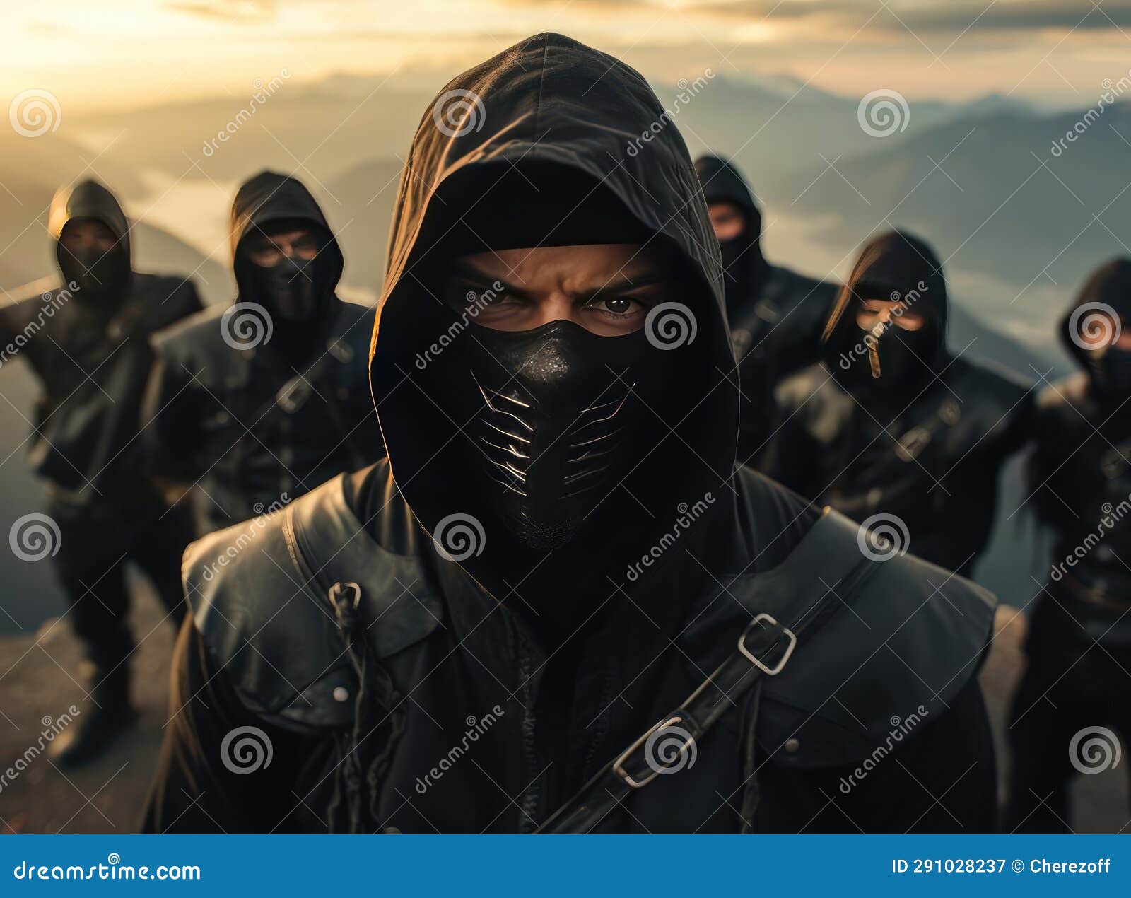 A Group of Ninjas in Black Clothes Stock Image - Image of group ...