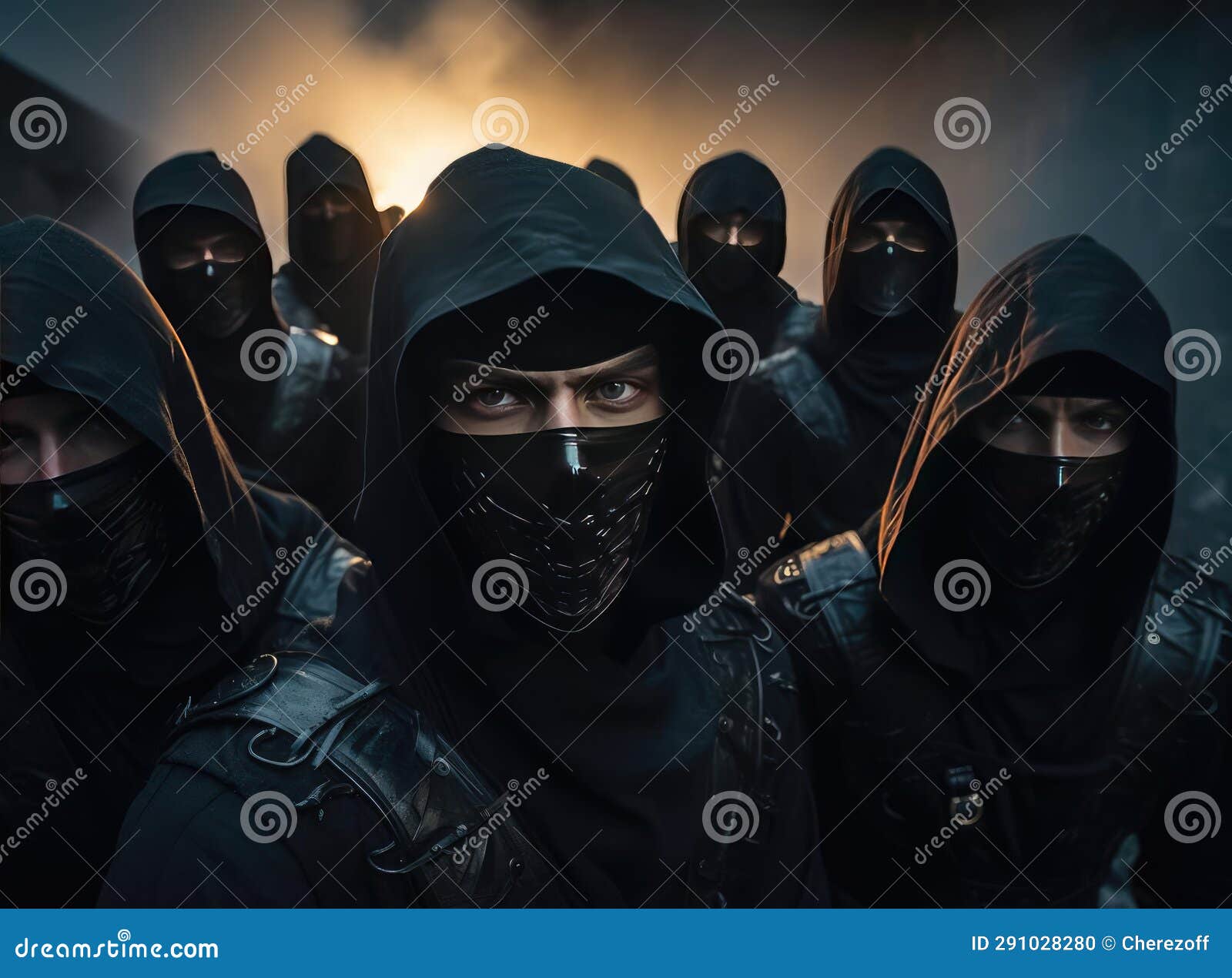 A Group of Ninjas in Black Clothes Stock Photo - Image of black, drink ...