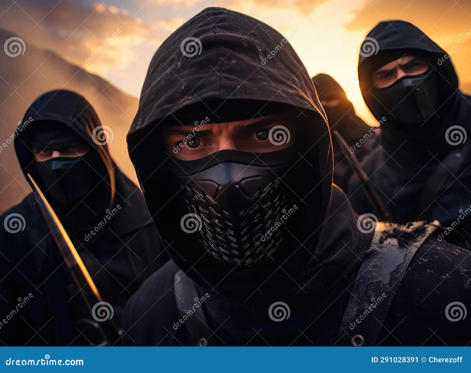 A Group of Ninjas in Black Clothes Stock Image - Image of culture ...