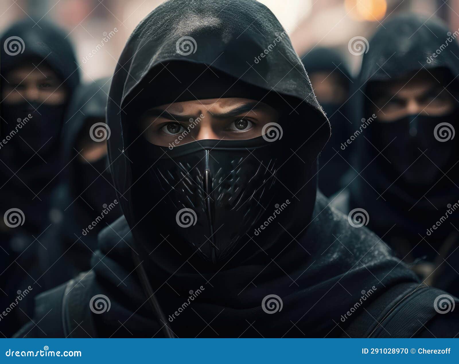 A Group of Ninjas in Black Clothes Stock Photo - Image of composite ...
