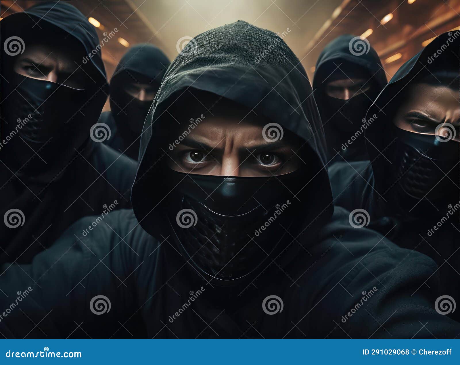 A Group of Ninjas in Black Clothes Stock Photo - Image of masculine ...