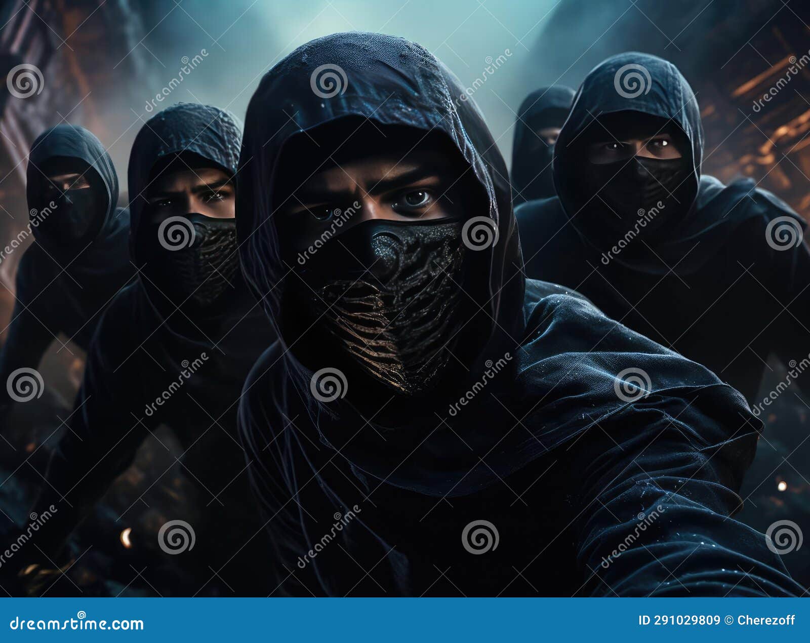 A Group of Ninjas in Black Clothes Stock Image - Image of records ...