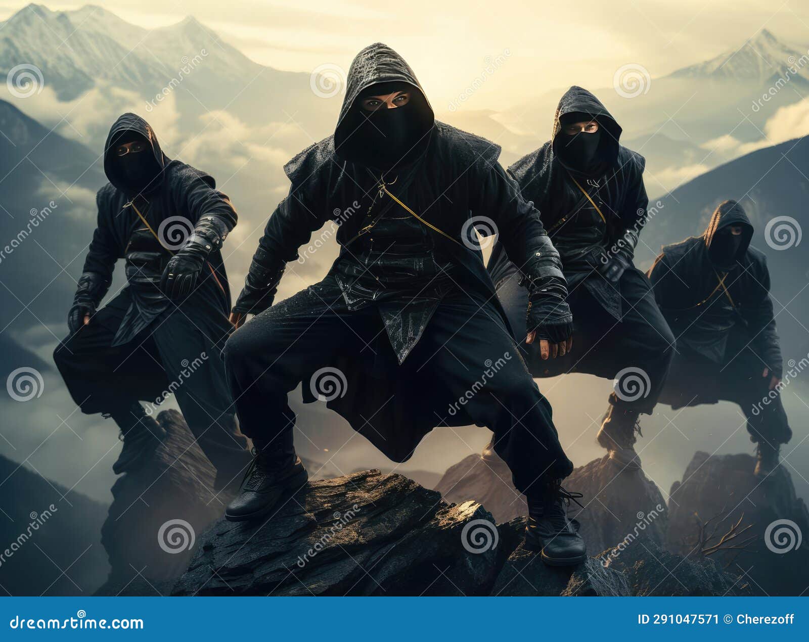 A Group of Ninjas in Black Clothes Stock Illustration - Illustration of ...