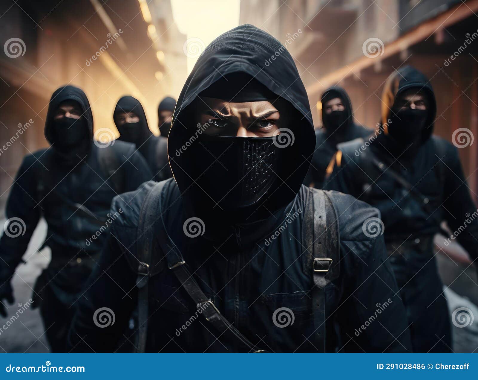 A Group of Ninjas in Black Clothes Stock Photo - Image of silhouette ...