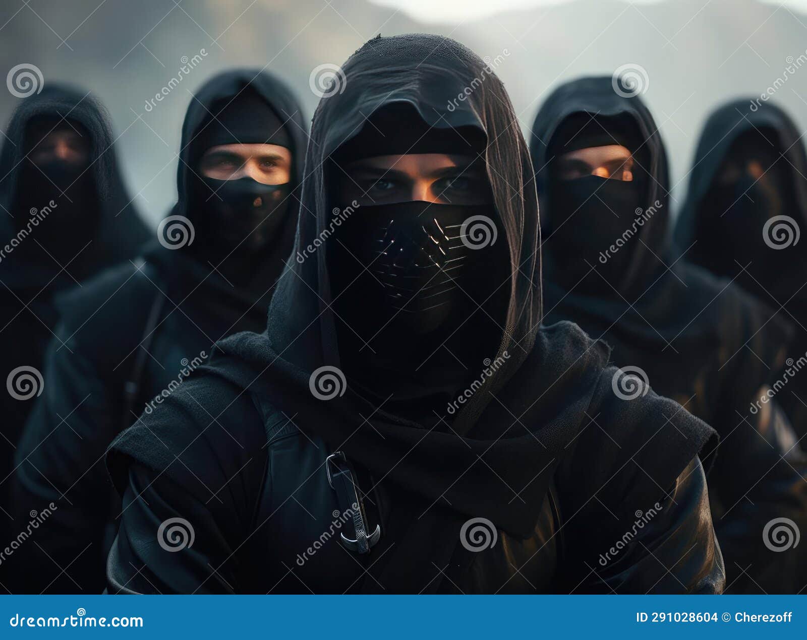 A Group of Ninjas in Black Clothes Stock Photo - Image of group ...