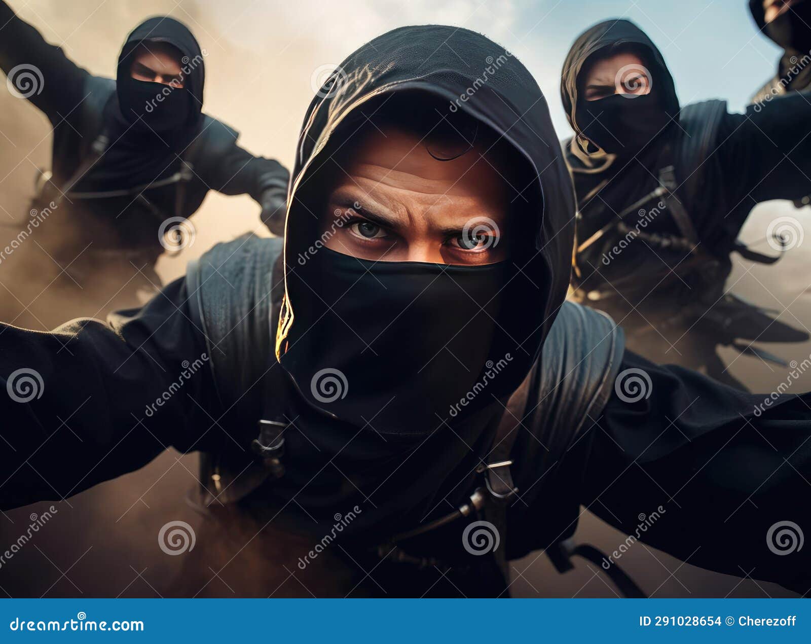 A Group of Ninjas in Black Clothes Stock Photo - Image of black, group ...
