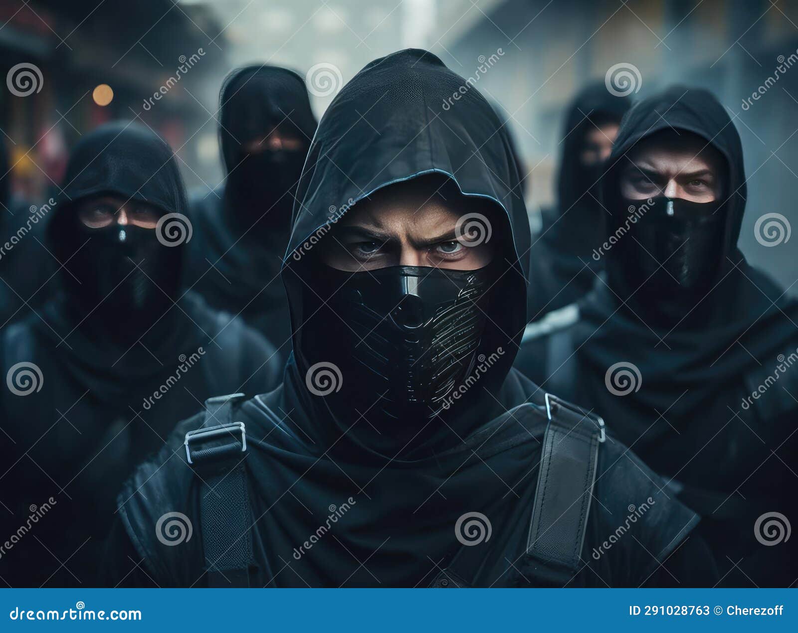 A Group of Ninjas in Black Clothes Stock Image - Image of girl ...