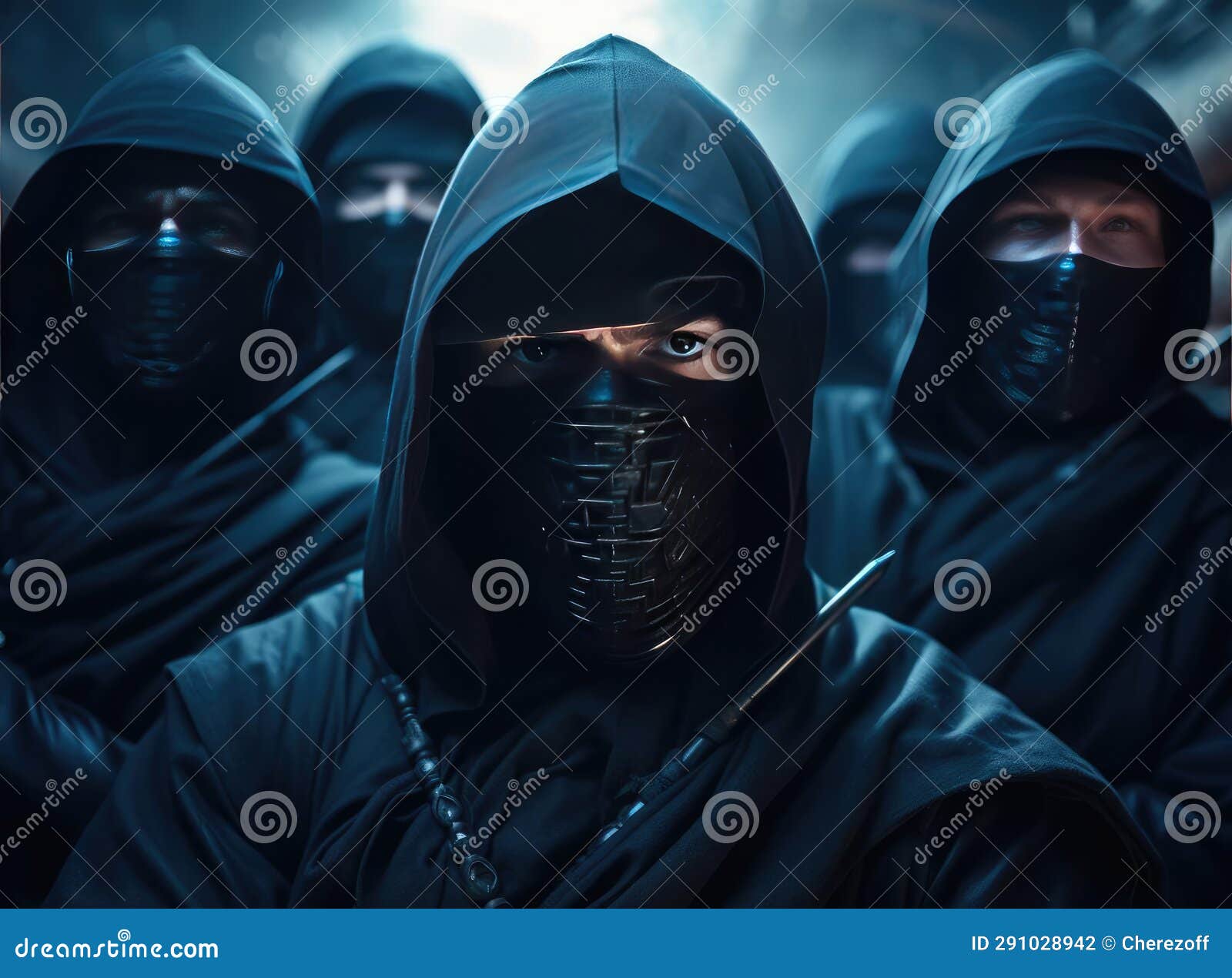 A Group of Ninjas in Black Clothes Stock Photo - Image of silhouette ...