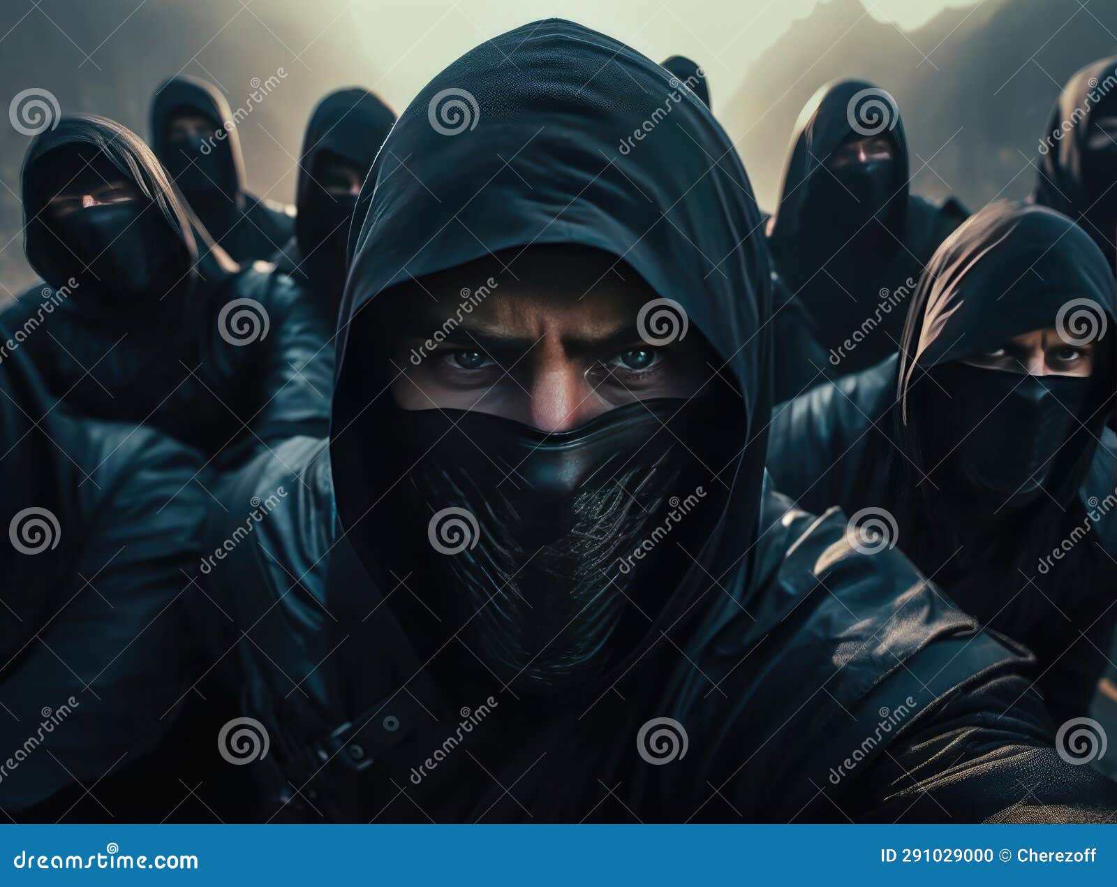 A Group of Ninjas in Black Clothes Stock Photo - Image of records, male ...