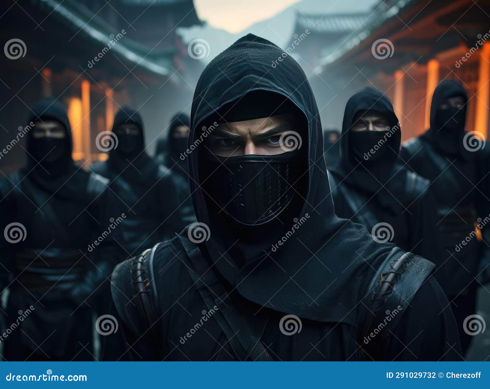 A Group of Ninjas in Black Clothes Stock Photo - Image of group, office ...