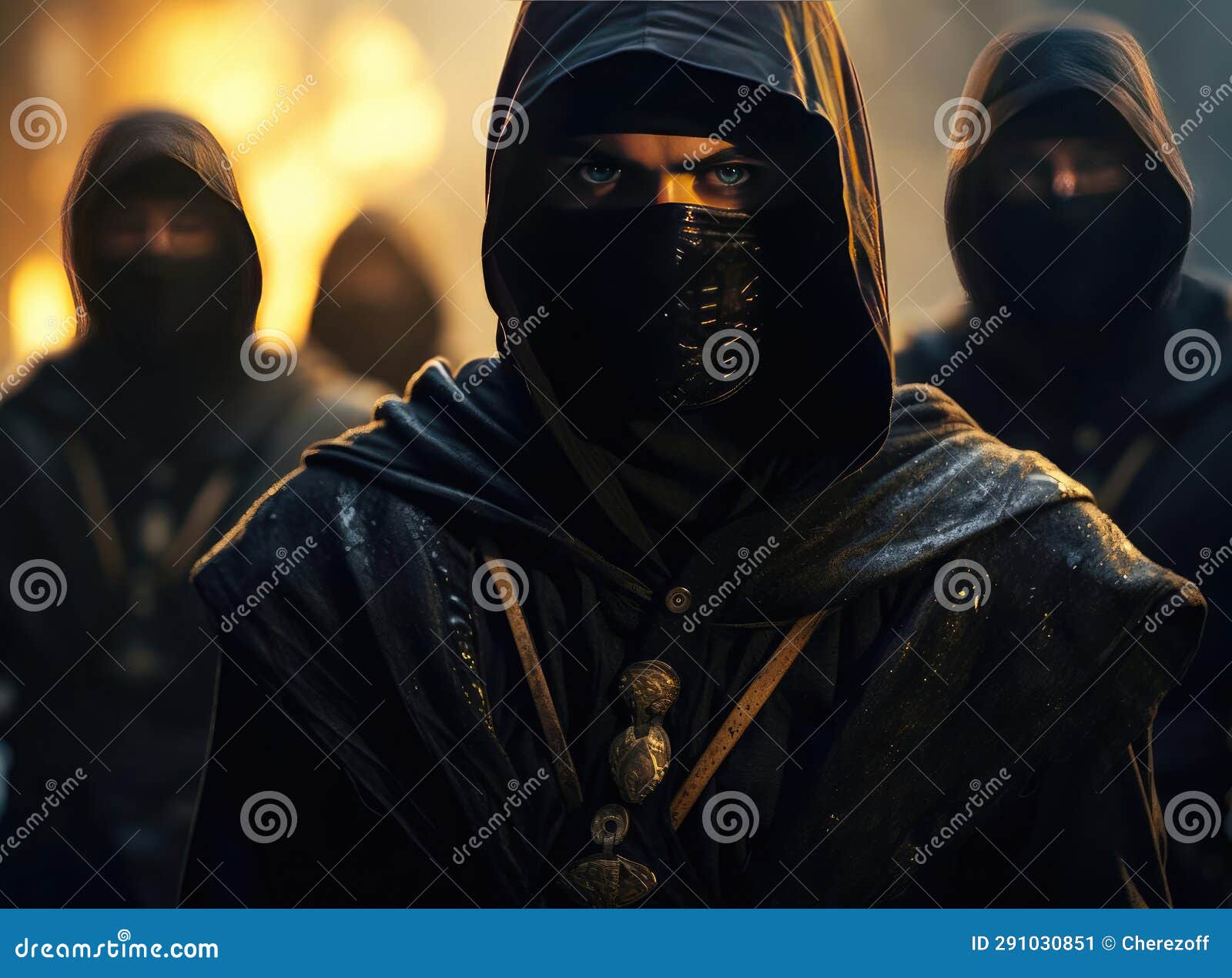 A Group of Ninjas in Black Clothes Stock Image - Image of composite ...