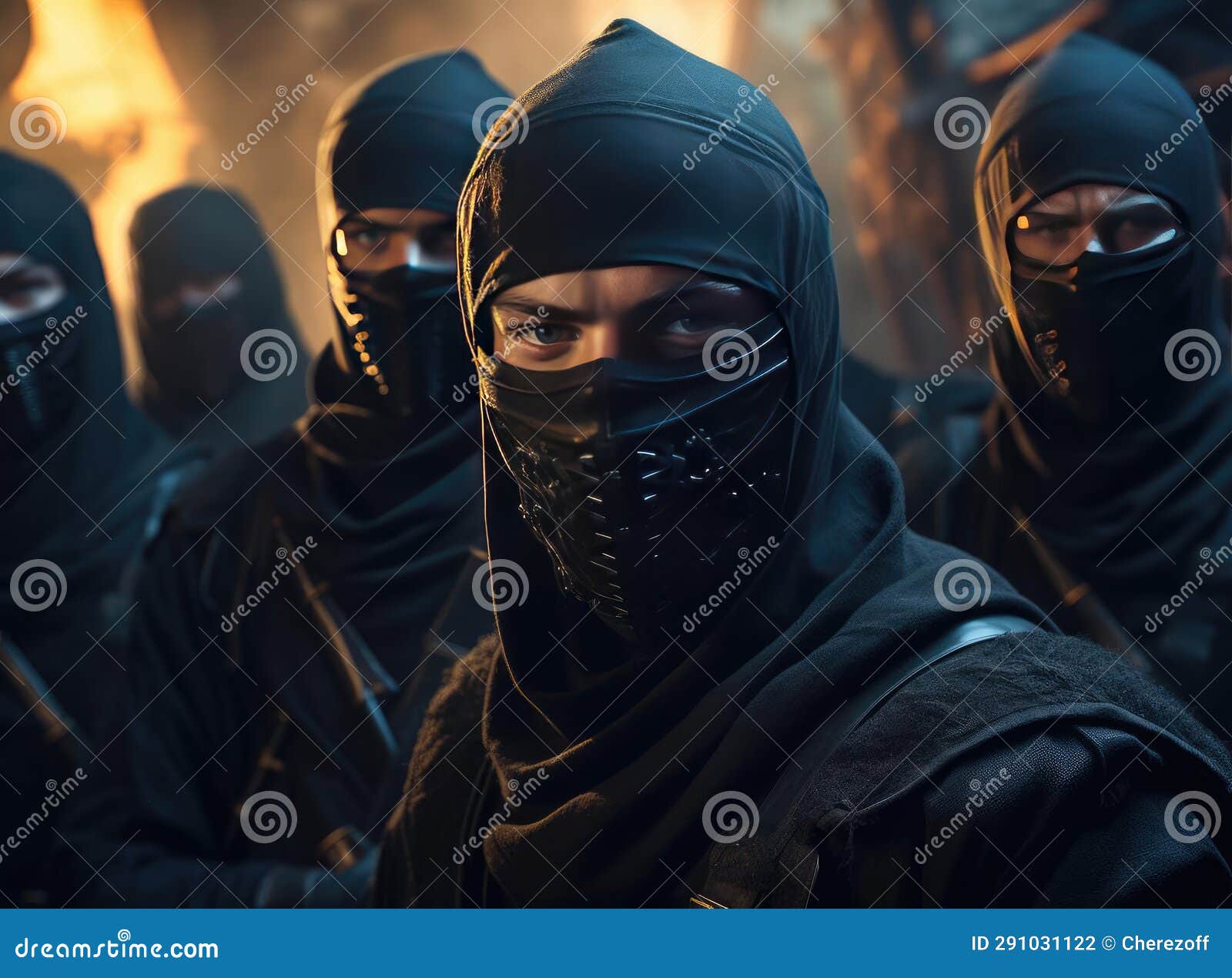 A Group of Ninjas in Black Clothes Stock Photo - Image of group ...