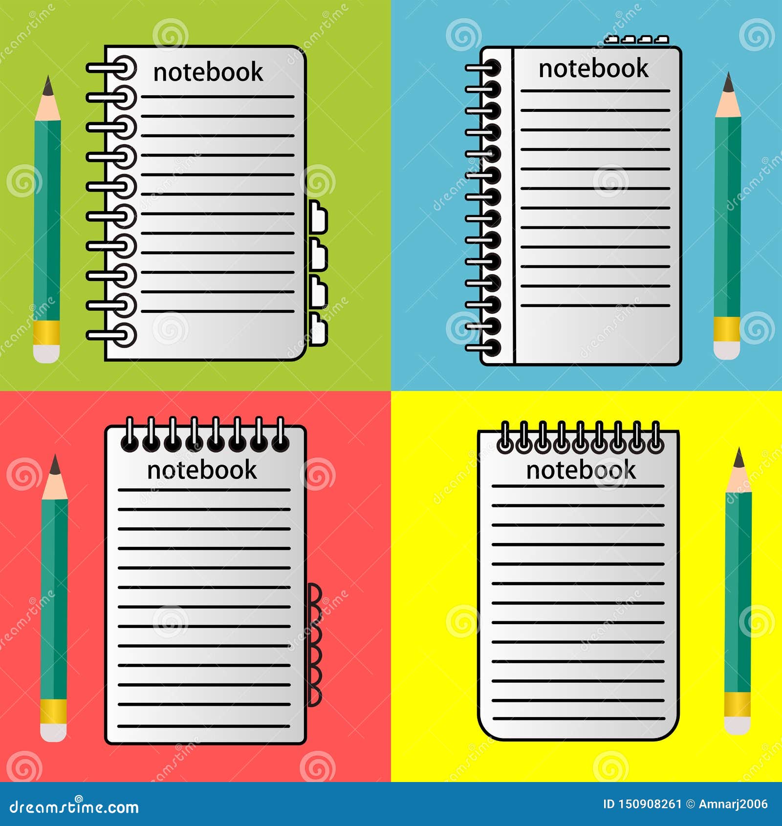 Group of Notebook Spiral School Thin Line.icon Stock Vector ...