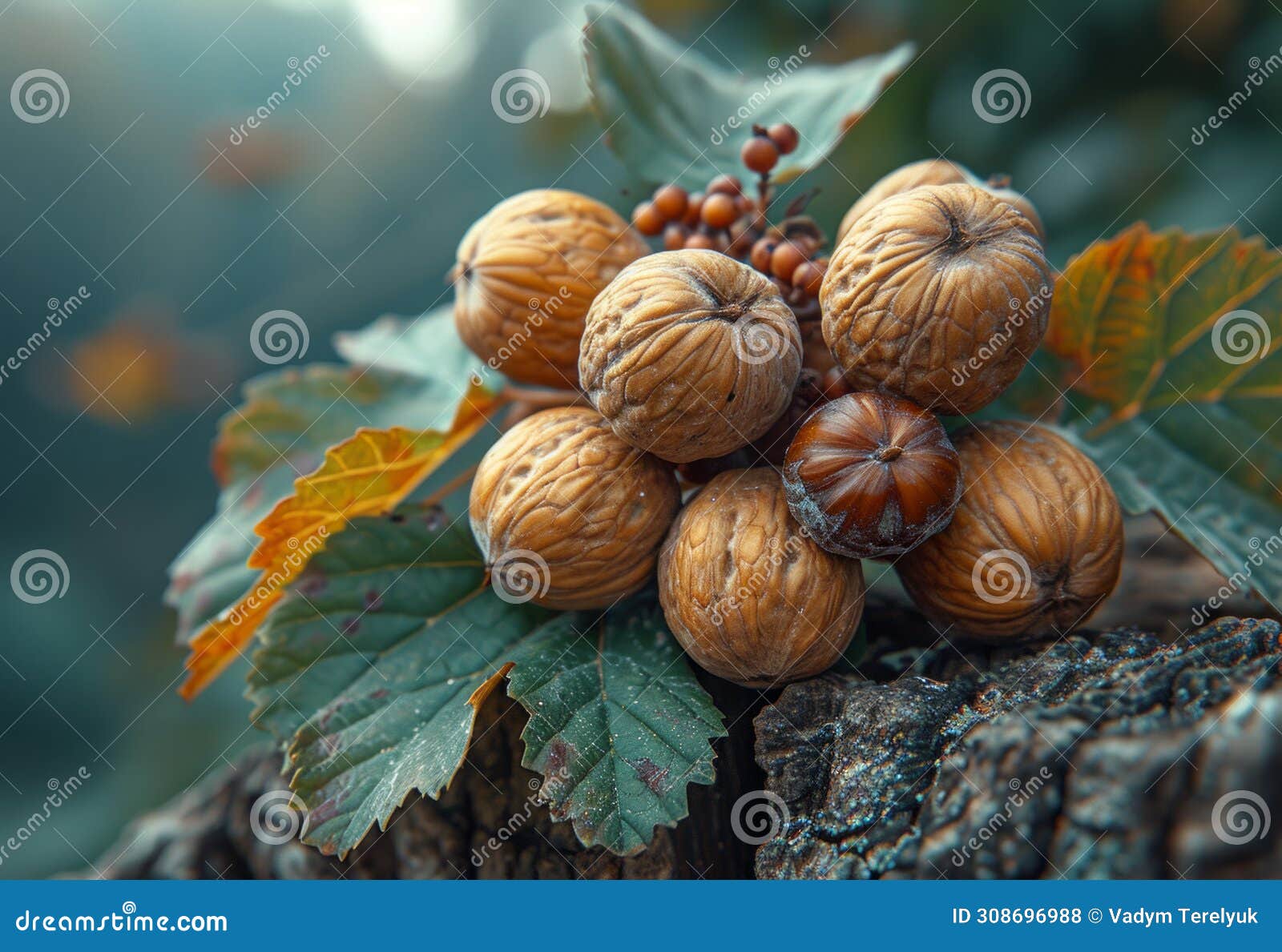 A Group of Nuts in Group with Leaf. Stock Photo - Image of branch ...