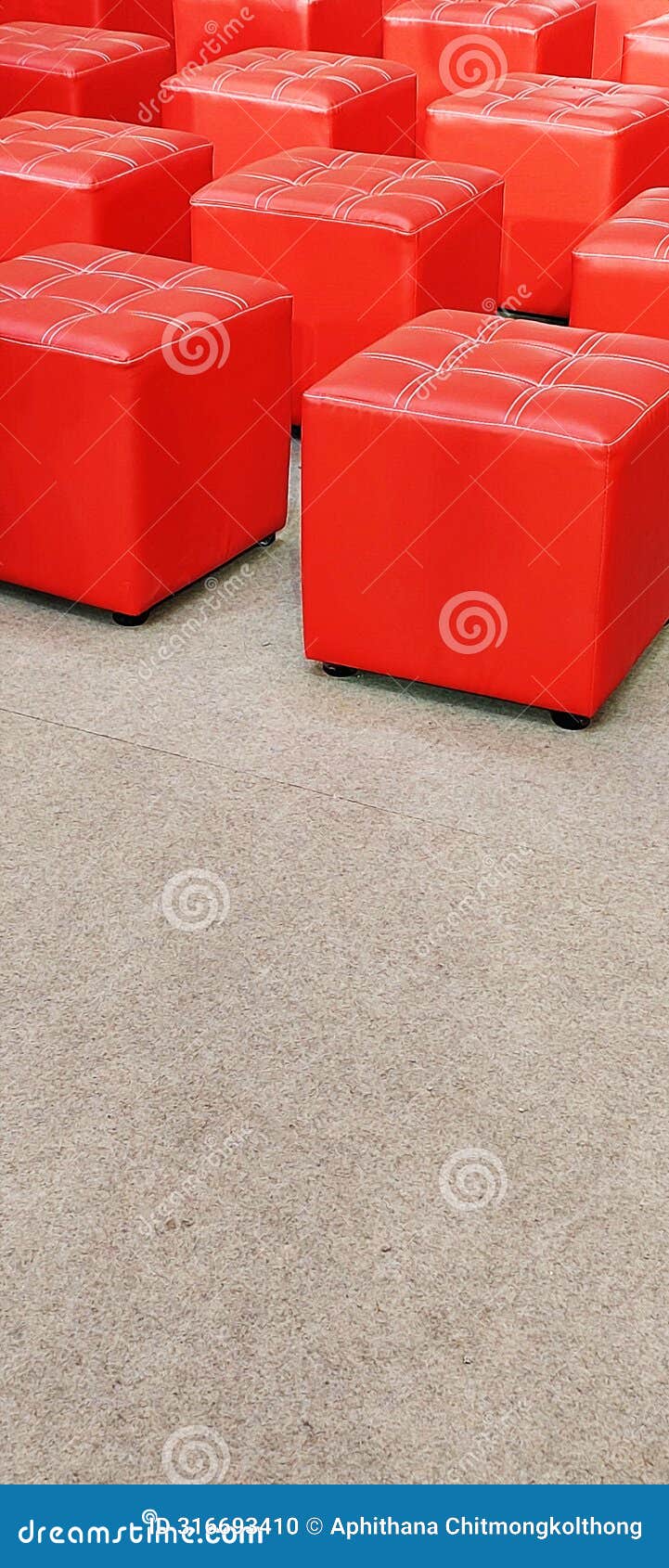 Group of Object Backless Chair Covered in Red Leather Decorated with ...