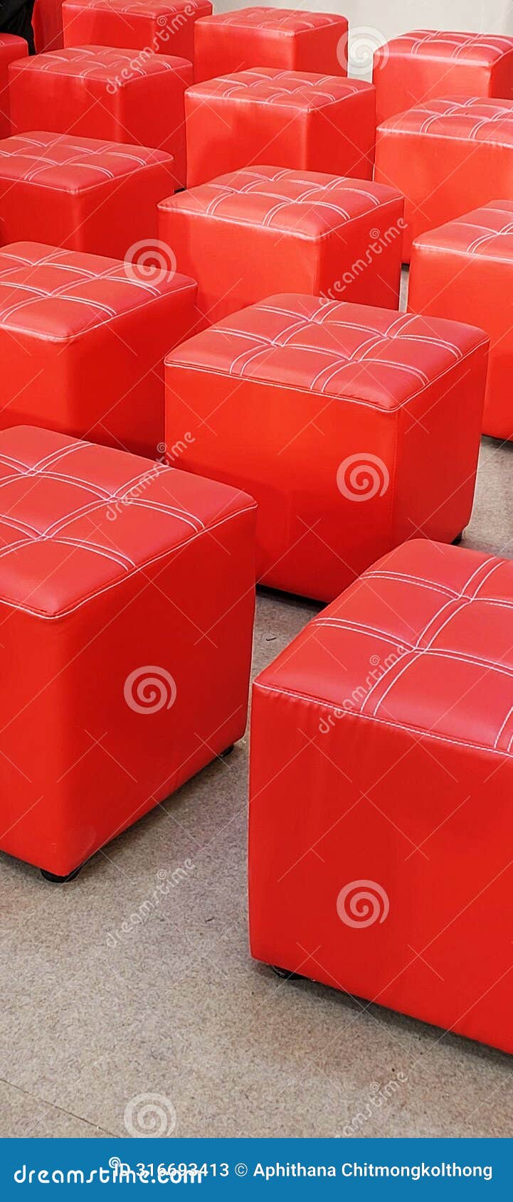 Group of Object Backless Chair Covered in Red Leather Decorated with ...