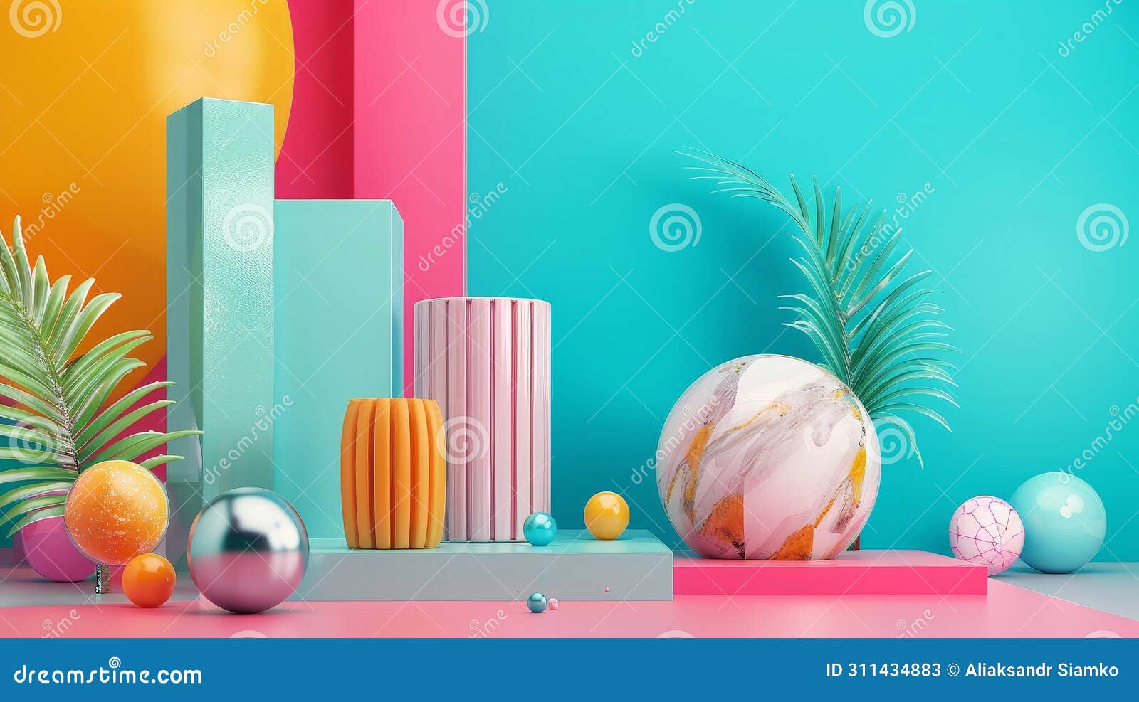 A Group of Objects on a Pink Surface Stock Illustration - Illustration ...