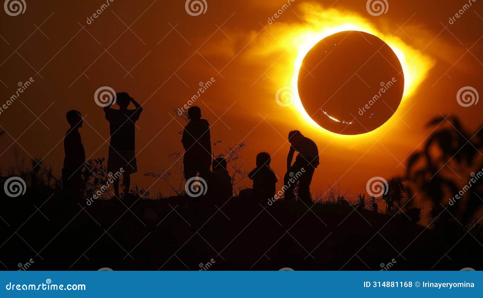 Group Observing Solar Eclipse in Silhouette Stock Photo - Image of ...