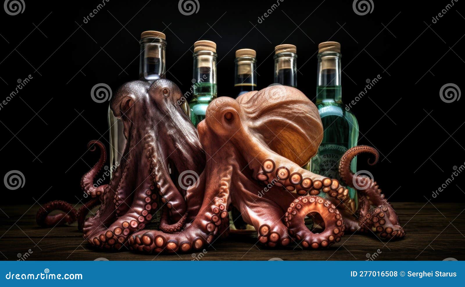 A Group of Octopus Figurines Sitting on Top of a Wooden Table. AI ...
