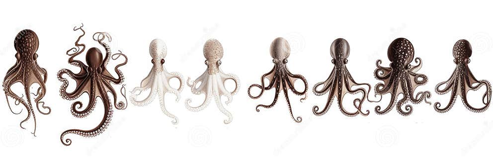 A Group of Octopuses are Lined Up in a Row Stock Illustration ...
